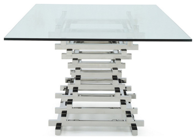 Benzara BM277299 Modern Dining Table, Staggered Metal Base, 6 Seater ...