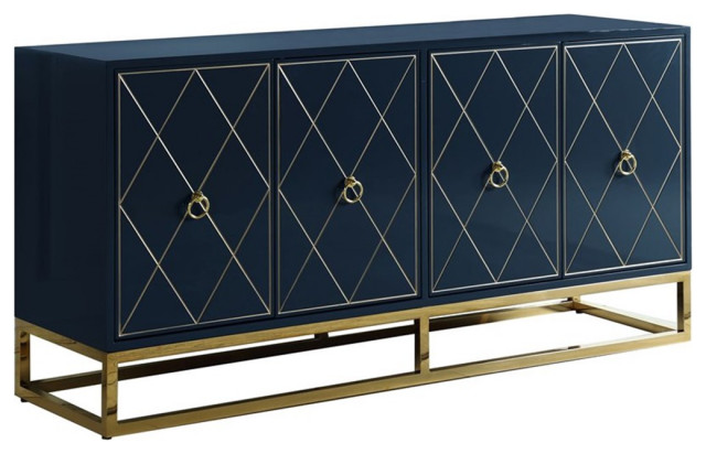 Catania 64" Transitional Wood Sideboard in Navy/Gold Plated Finish ...
