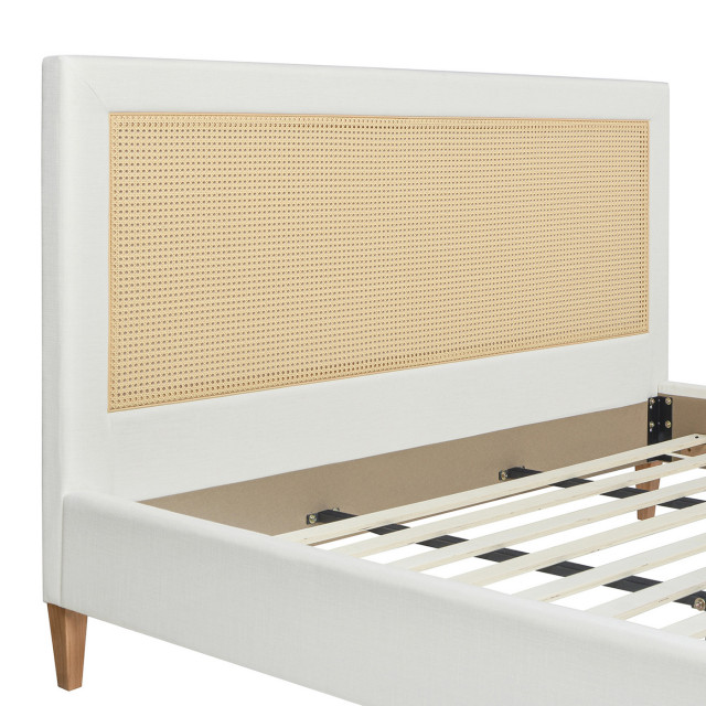 Haley Upholstered Cane-Back Platform Bed, King - Tropical - Platform ...