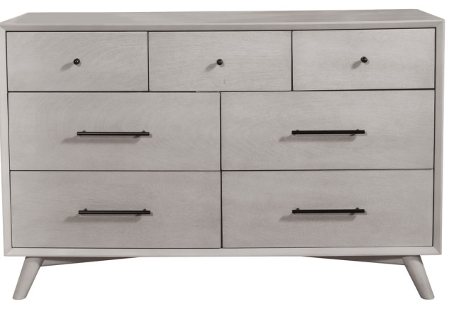 59" Gray Solid Wood Seven Drawer Double Dresser - Midcentury - Dressers ...