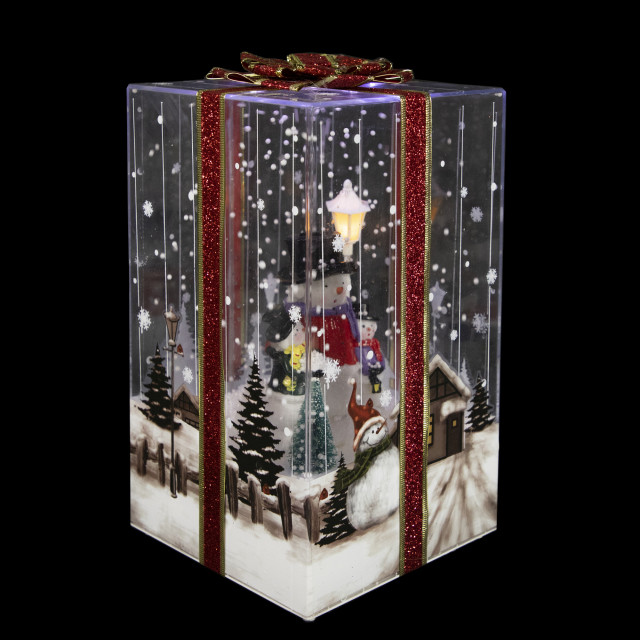12" Lighted and Musical Snowman Family Snowing Gift Box Christmas ...
