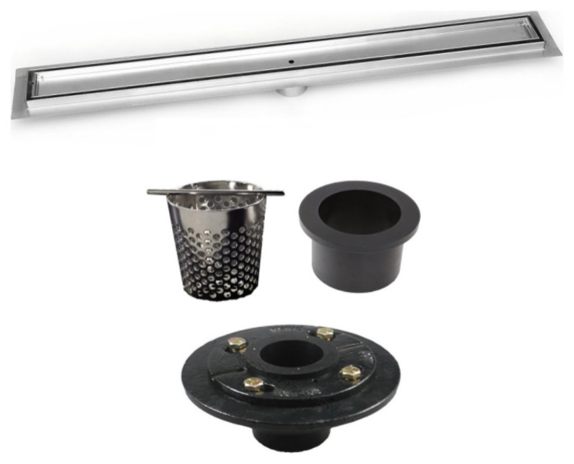 Tile Insert Linear Drains with Cast Iron Drain Base and Hair Trap Set ...