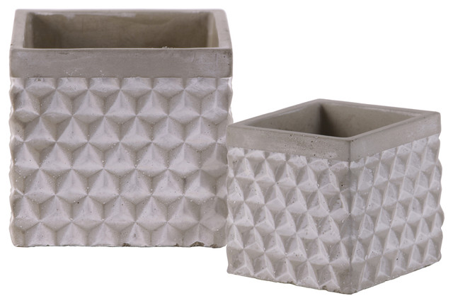 Cement Square Triangle Pattern Design Pot, Painted Off-White Finish Set ...