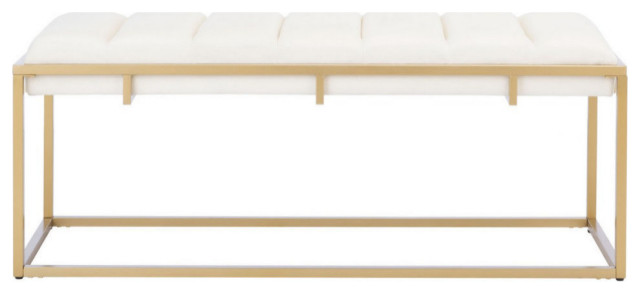 Grace Channel Tufted Bench, Cream Velvet/Gold - Contemporary ...
