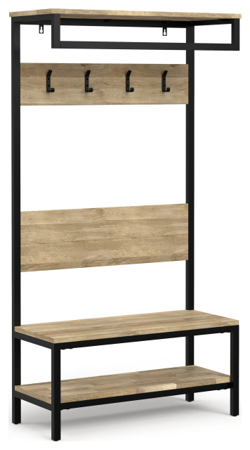 Westmont Solid Mango Wood Entryway Hall Tree Bench - Industrial - Hall ...
