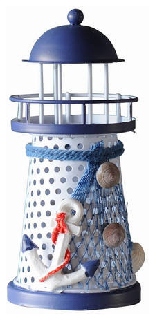 LED Lighted Decorative Metal Lighthouse with Anchor 6'' - Beach Style ...