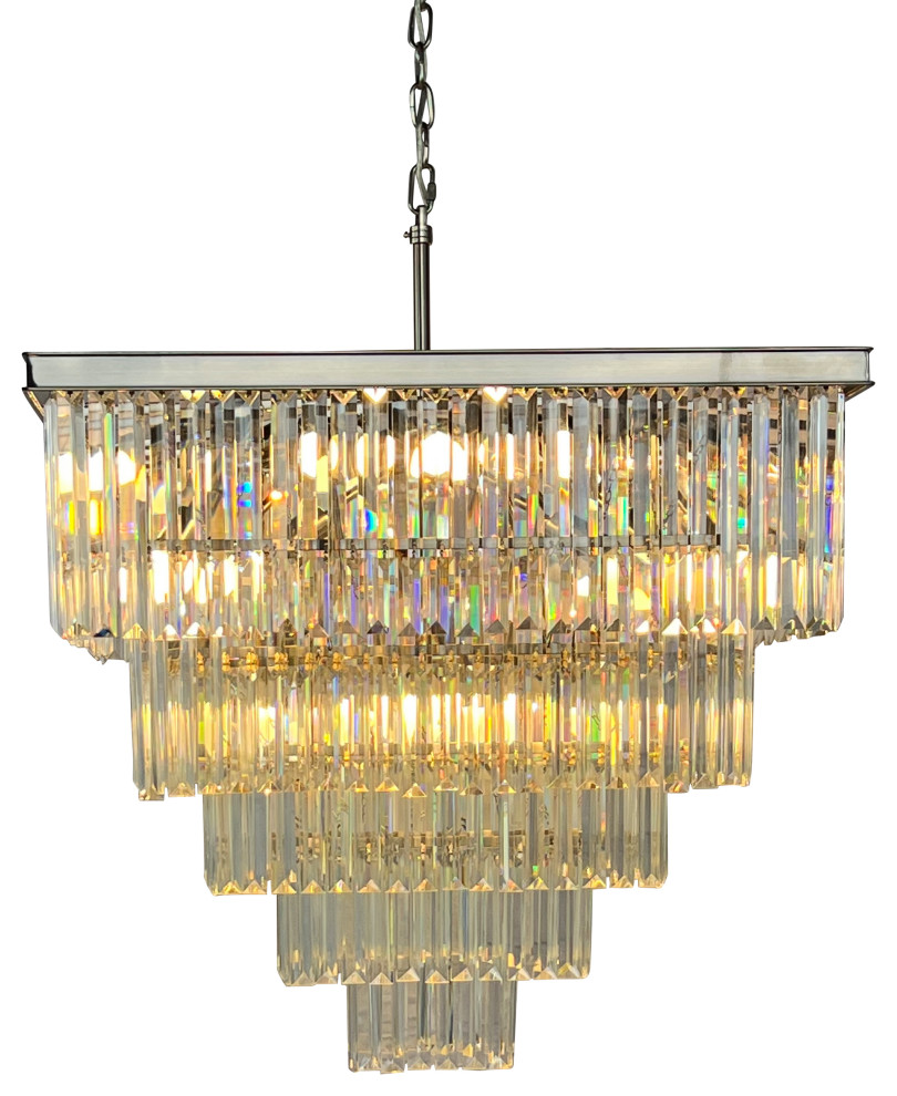 D’Angelo 16 Light Square Glass Crystal Prism Chandelier, Brushed Nickel ...