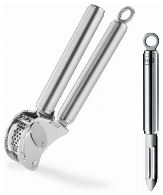 Rosle Stainless Steel 2-Piece Garlic Press with Scraper and Peeler Set ...