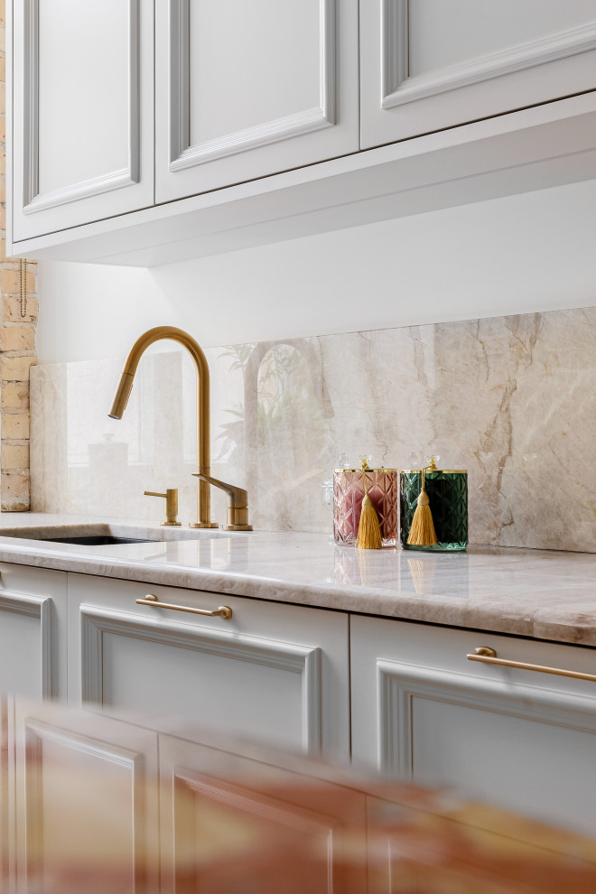Traditional Quartzite Kitchen with Rose Gold Accents - Traditional ...