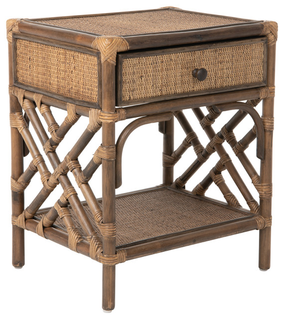 Rattan Chippendale Bedside Table, Natural - Tropical - Nightstands And ...