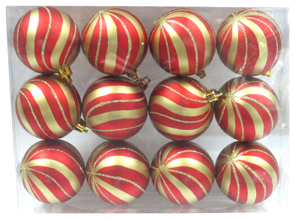 Red Ball Ornament With Gold Sprial Design, 12-Pack - Contemporary ...