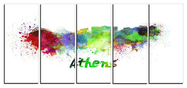 "Athens Skyline" Cityscape Canvas Artwork Print, 60"x28", 5 Panels ...
