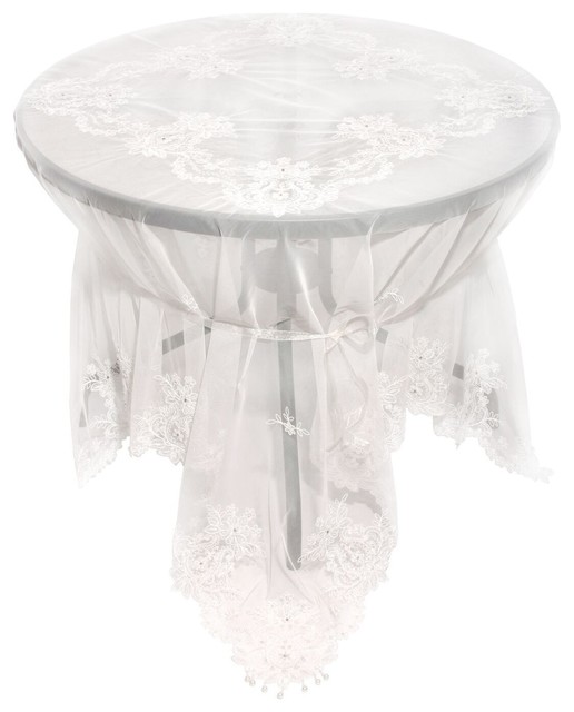 Paisley Lace Embroidered Tablecloth With Beaded Accents, 80"x80 ...