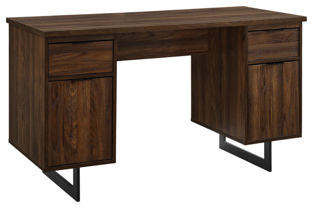 Desk, Drawers/Cabinets for Concealed Storage & Back Open Shelves, Dark ...