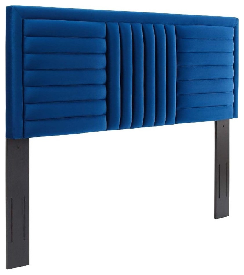 Modway Believe Channel Tufted Velvet Full/Queen Headboard in Navy ...