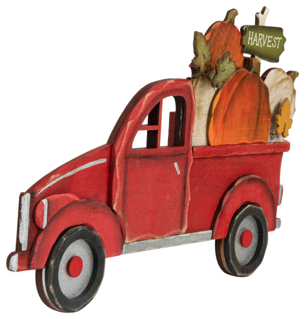 14" Red Truck with Pumpkins Fall Harvest Sign Decoration - Modern ...