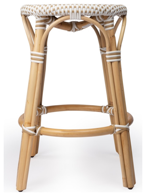 Home Square 3 Piece Rattan Counter Stool Set in Beige and White ...