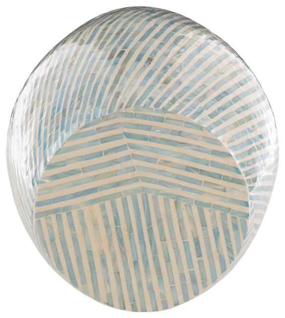 Linon Westly Round Drum Table with Capiz Shell Finish in Light Blue ...