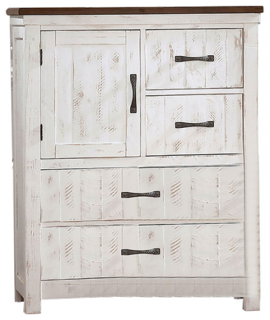 Wooden Chest with 4 Drawer, Distressed White - Farmhouse - Dressers ...