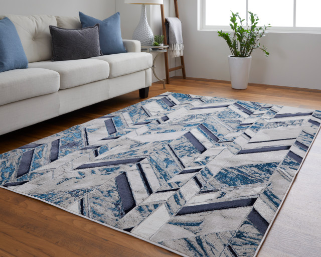 Weave & Wander Armada Modern Navy Blue/Beige Rug, 5'x8' - Contemporary ...