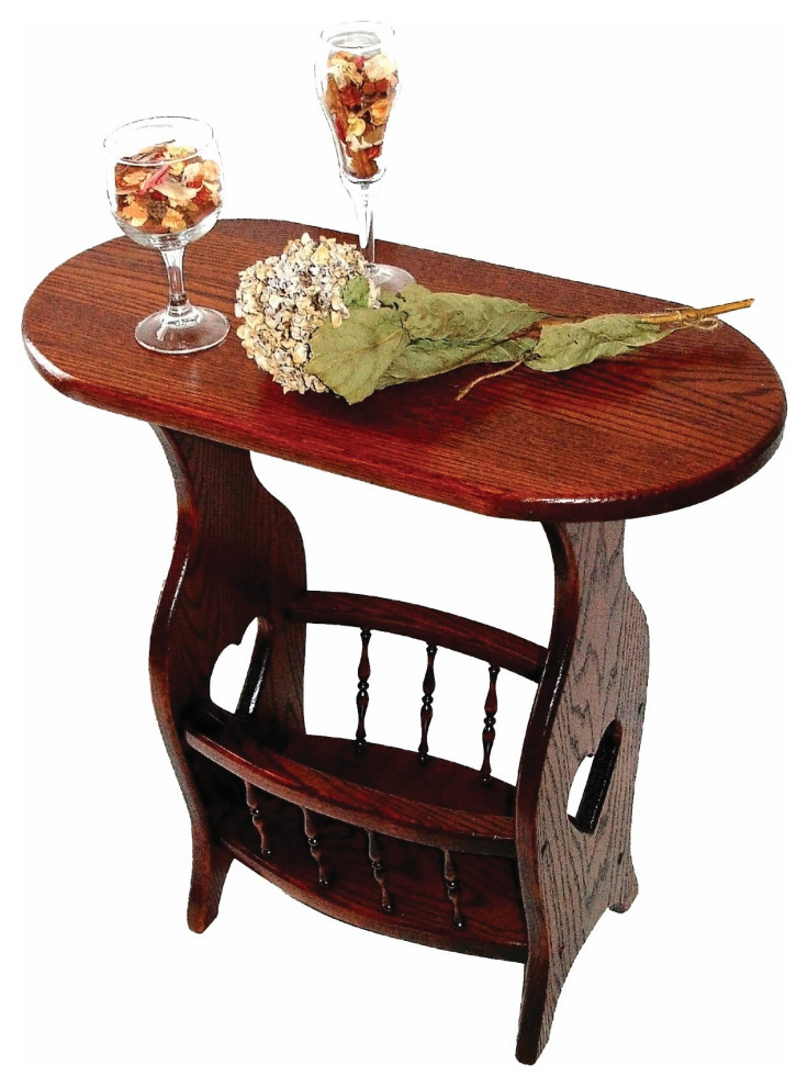 Amish Made Oak Oval-Top Magazine Rack with Hearts - Traditional - Side ...