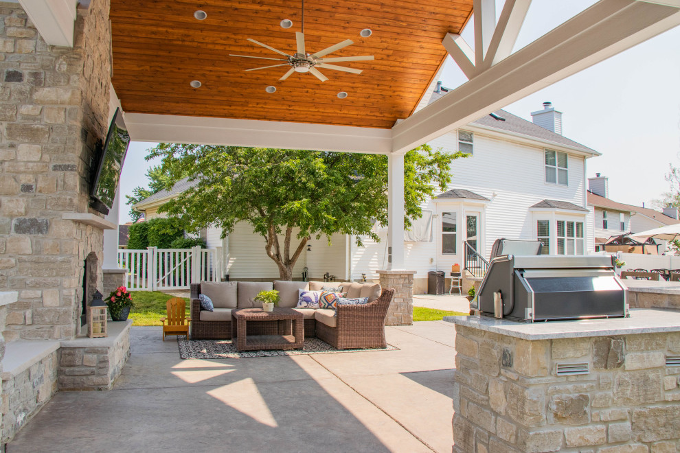 Open Gable Pool House with Fireplace and Grilling Area - Patio - St ...