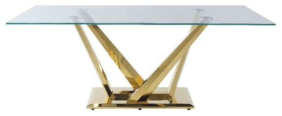 ACME Barnard Dining Table, Clear Glass & Mirrored Silver Finish ...