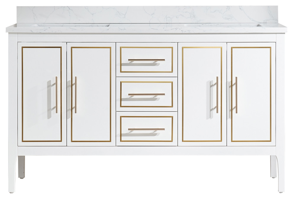 60 Inches Solid Wood Frame Freestanding Bath Vanity Set, Double Sinks ...