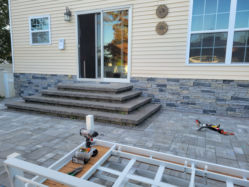 Northern Slate Stacked Stone Patio Wainscoting - Patio - Denver - by ...