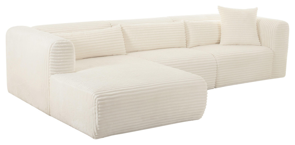 Tarra Fluffy Oversized Cream Corduroy Modular LAF Sectional - Cream ...
