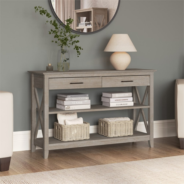 Bush Furniture Key West Console Table with Drawers & Shelves in Washed ...