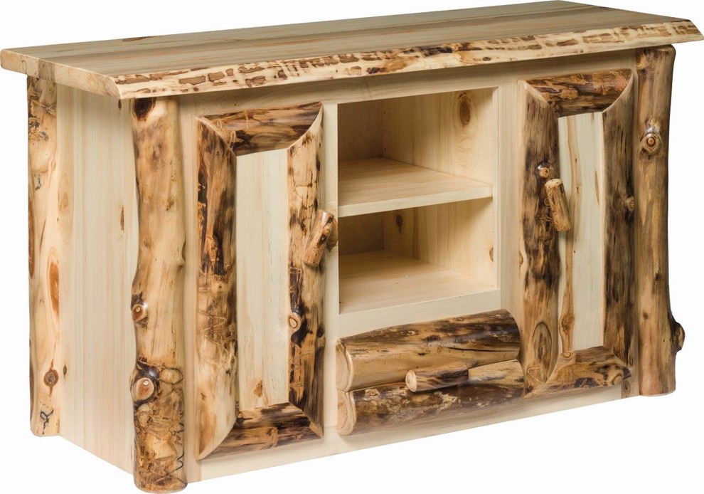 Rustic Aspen TV Stand With Cabinet and Shelves - Rustic - Entertainment ...