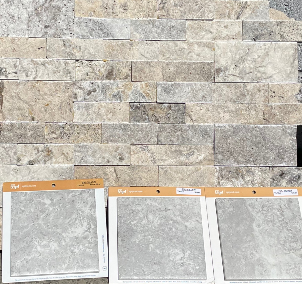 concrete colors to match the silver travertine