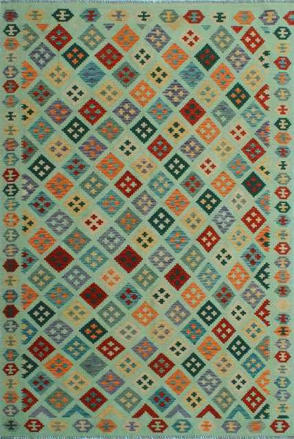 Sangat Kilim Jerrell Lt. Green Rug, 6'5 x 9'8 - Southwestern - Area ...