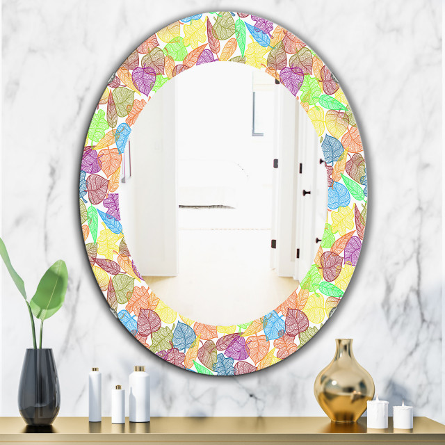 Designart Autumn Transparent Leaves Pattern Frameless Oval Or Round ...