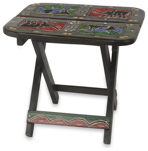 African Fauna Wood Beaded Folding Table - Southwestern - Folding Tables ...