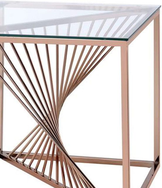 Modern Style Geometric Metal Framed End Table With Square Glass Top ...