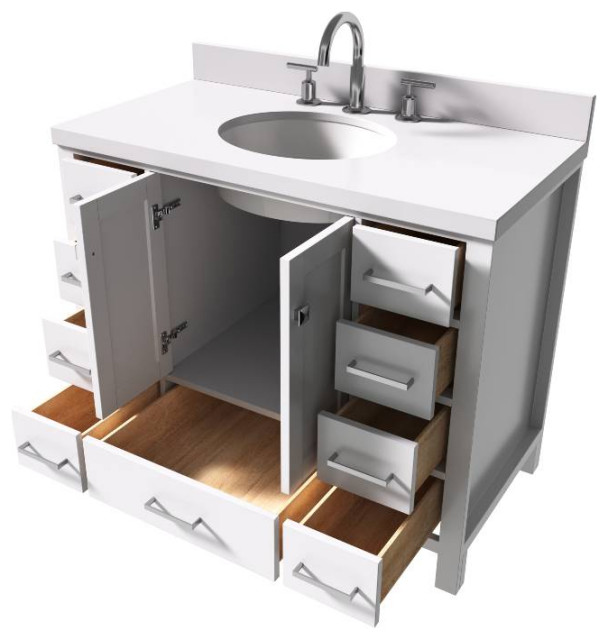 Cambridge White Transitional 43" Oval Sink Vanity With White Quartz ...