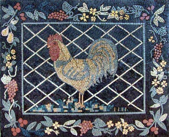 Mosaic Kitchen Backsplash- Farm Rooster, 39" x 32" - Farmhouse - Tile ...