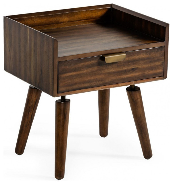 Classic Dark Walnut Acacia Wood Nightstand With Single Drawer ...