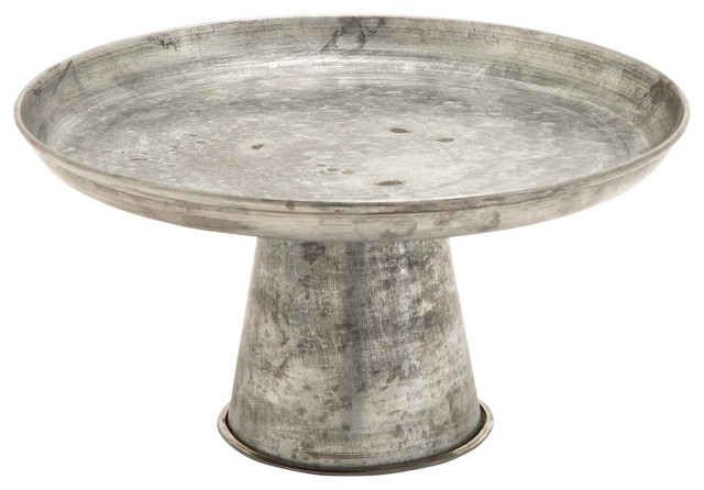 12 Inch Length Metal Cupcake Stand with Round Tray Top, Galvanized Gray ...
