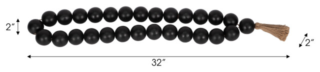 Wood, 28" 2" Dbl Beaded Garland, Tassel, Black, 28x2x2 inches ...