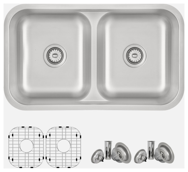 STYLISH 32 Low Divider Double Undermount and Drop-in Kitchen Sink ...