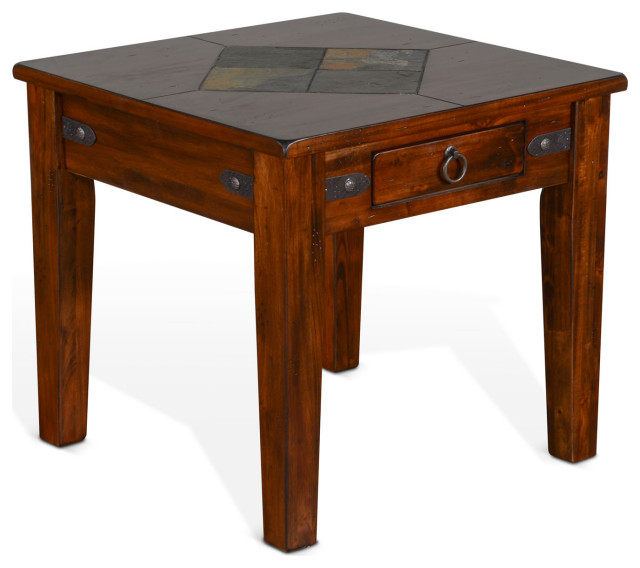 Santa Fe Slate Top End Table With Brackets - Transitional - Side Tables ...