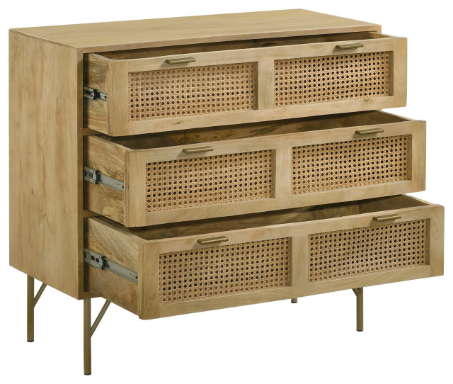 Zamora 3-drawer Accent Cabinet Natural and Antique Brass - Tropical ...