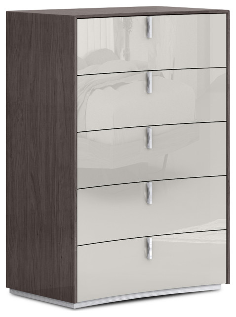 Berlin Chest of 5 Drawers, High Gloss Chestnut Grey/Light Grey ...