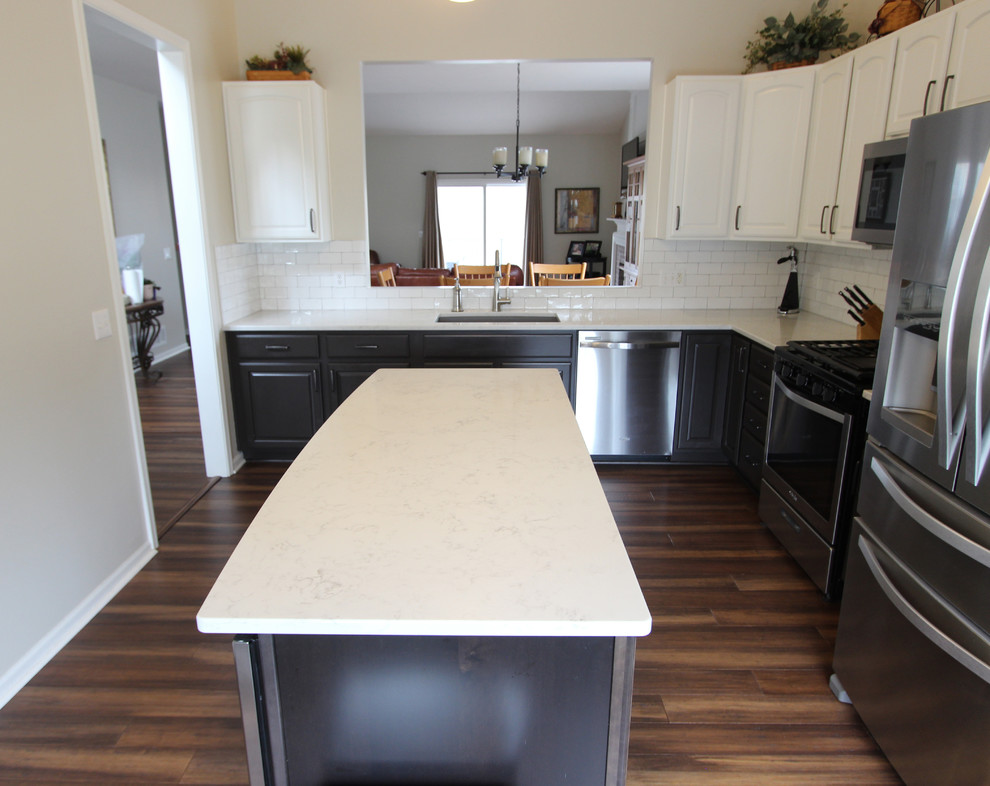 White Kitchen with White Subway Tile and Eternia Quartz Countertop ...