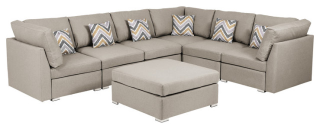 Amira Beige Fabric Reversible Modular Sectional Sofa with Ottoman, 89820-7 - Contemporary ...