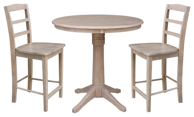 36" Round Pedestal Gathering Height Table With 2 Madrid Counter Height ...