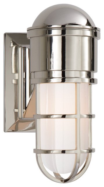 Marine Wall Light in Antique Nickel with White Glass - Beach Style ...